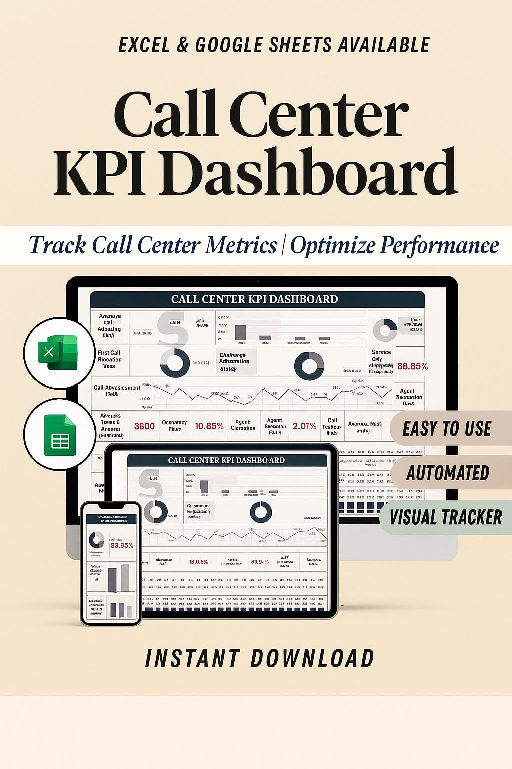 Call Center KPI Dashboard Template for Excel & Sheets | Agent Metrics ...
