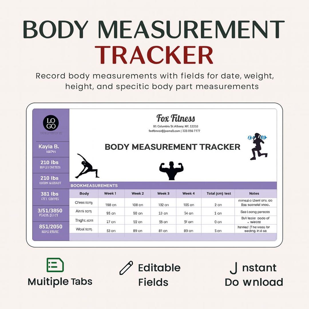 Body Measurement Tracker Template Excel & Google Sheets • Fitness ...