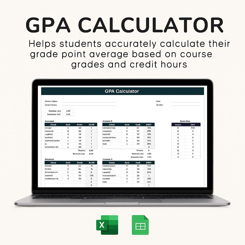 GPA Calculator Template – Excel & Google Sheets Grade Point Average ...