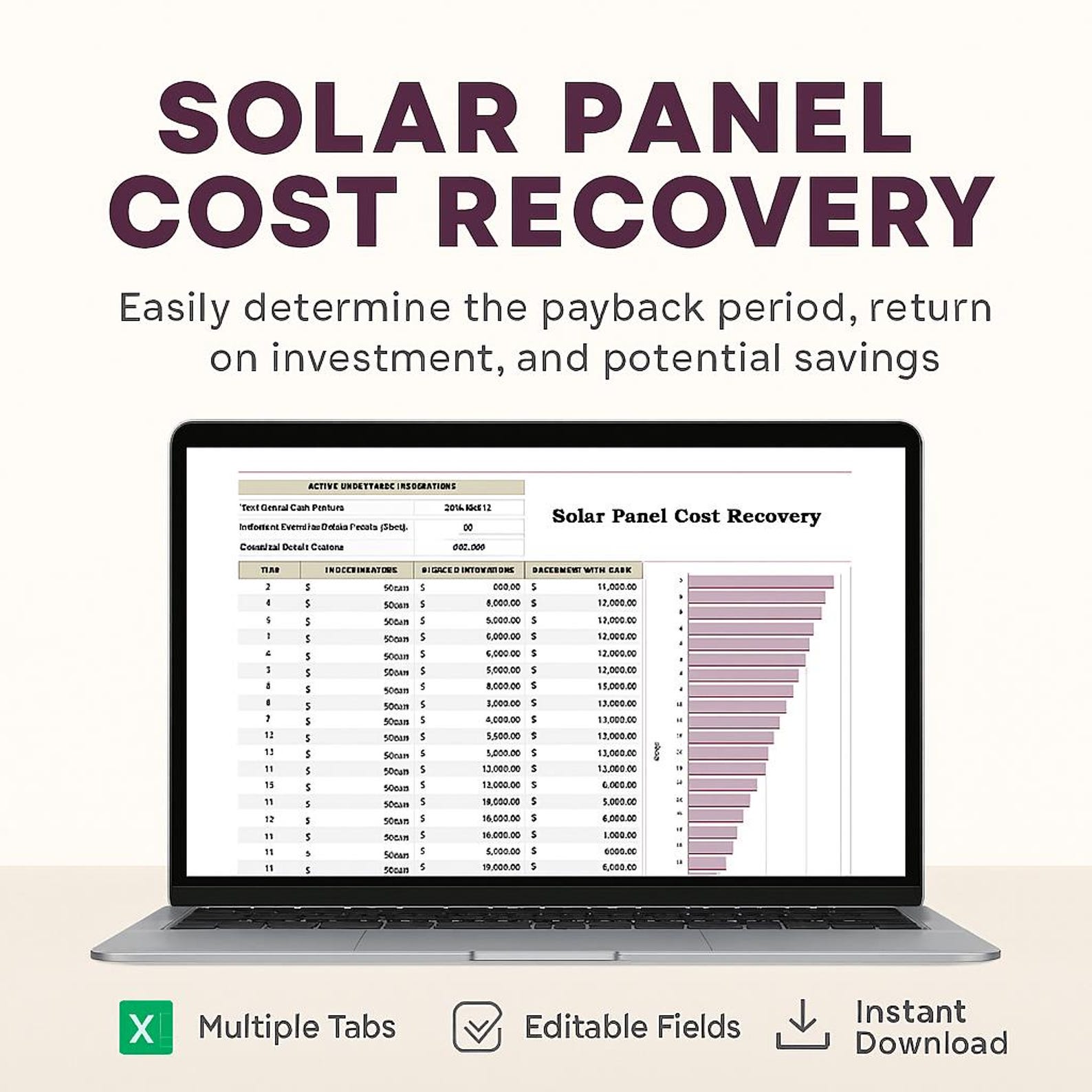 Solar Panel Cost Recovery Template Excel & Sheets | ROI Calculator ...