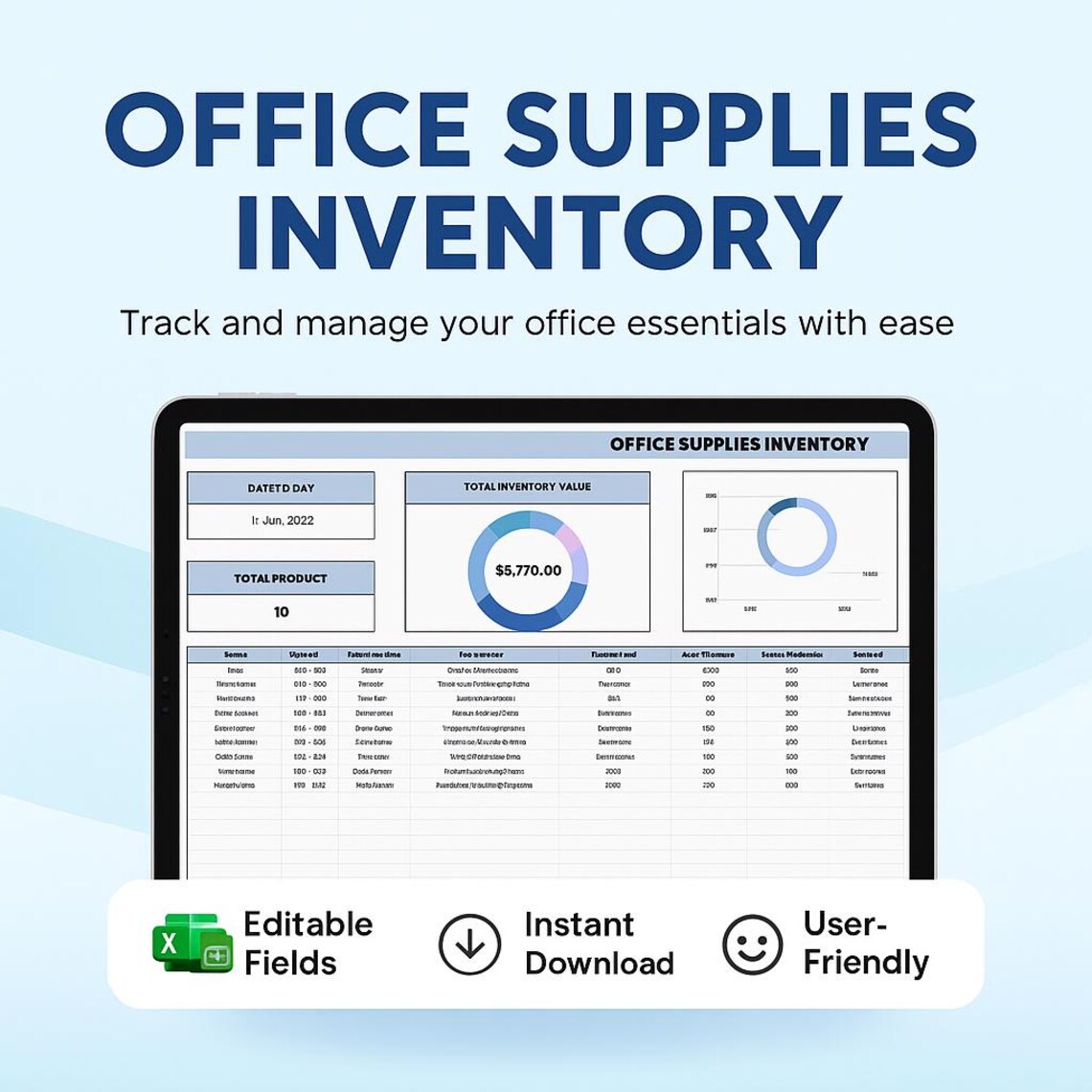 Office Supplies Inventory Template | Excel & Google Sheets | Stationery ...