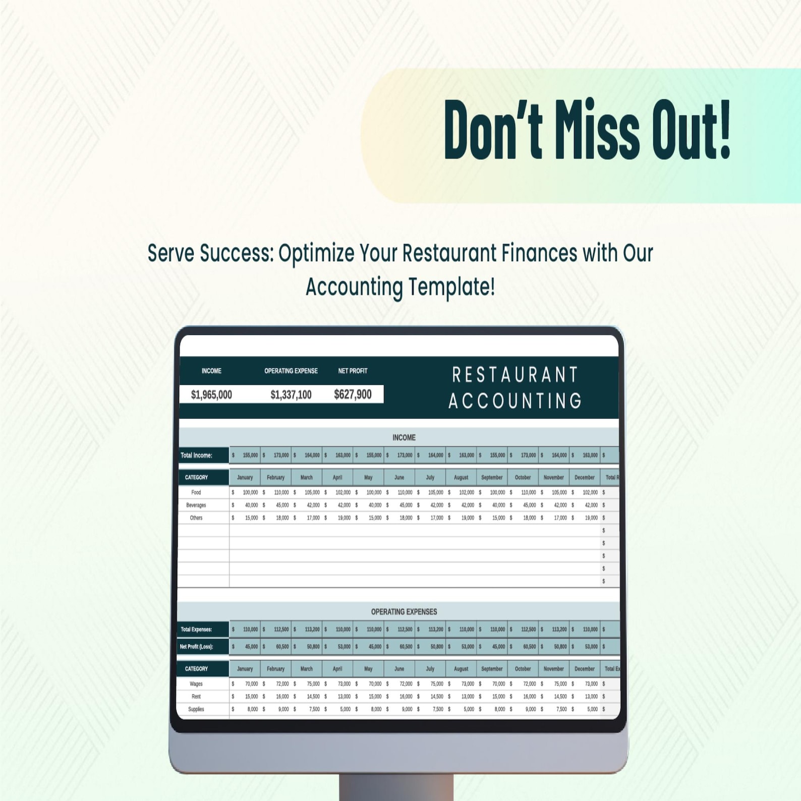 Restaurant Accounting Template Excel & Google Sheets | Sales, Expenses ...