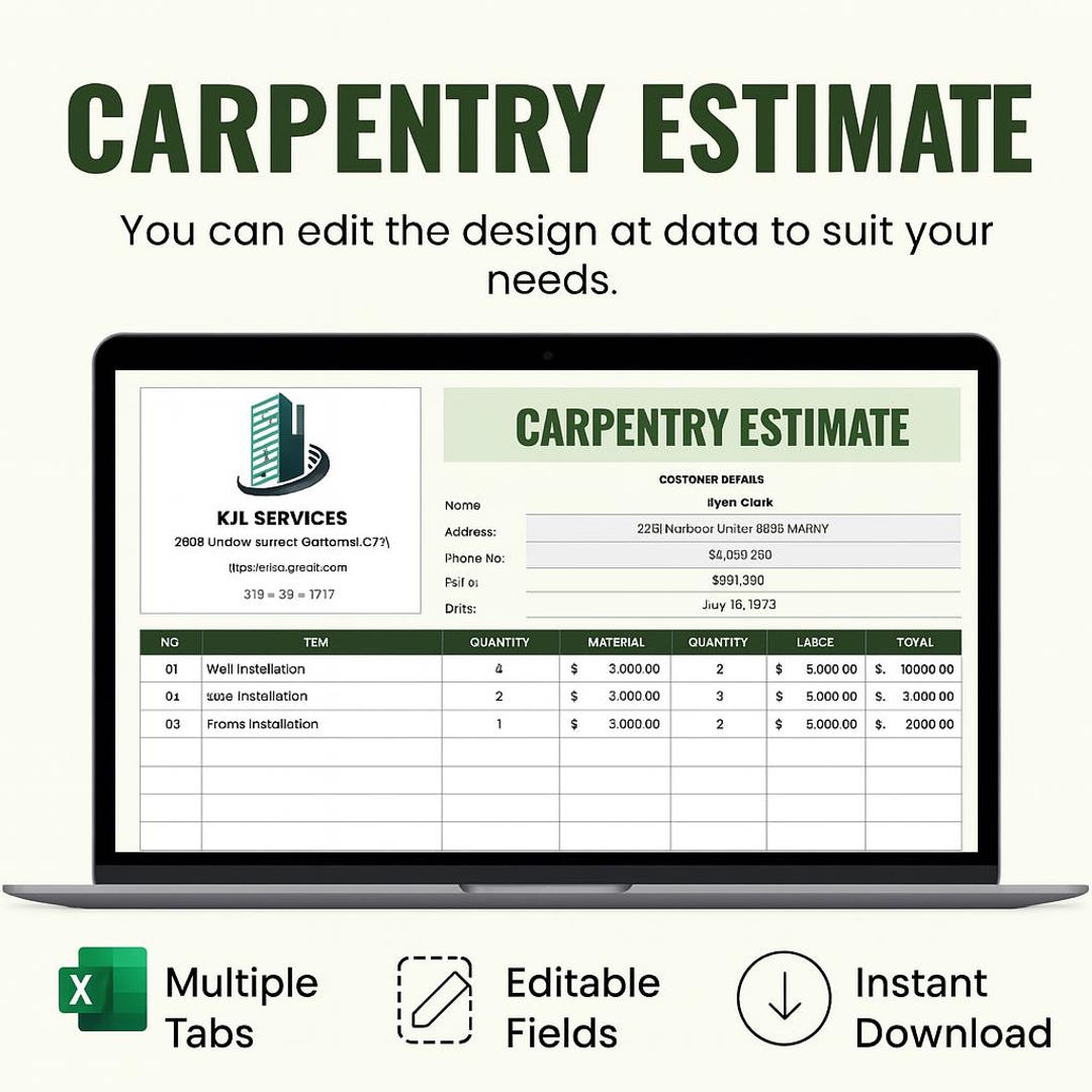 Carpentry Estimate Template • Excel & Google Sheets • Woodworking Quote ...