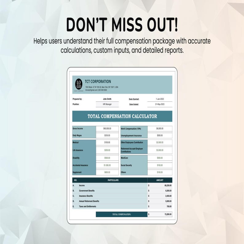Total Compensation Calculator Template – Excel & Google Sheets ...