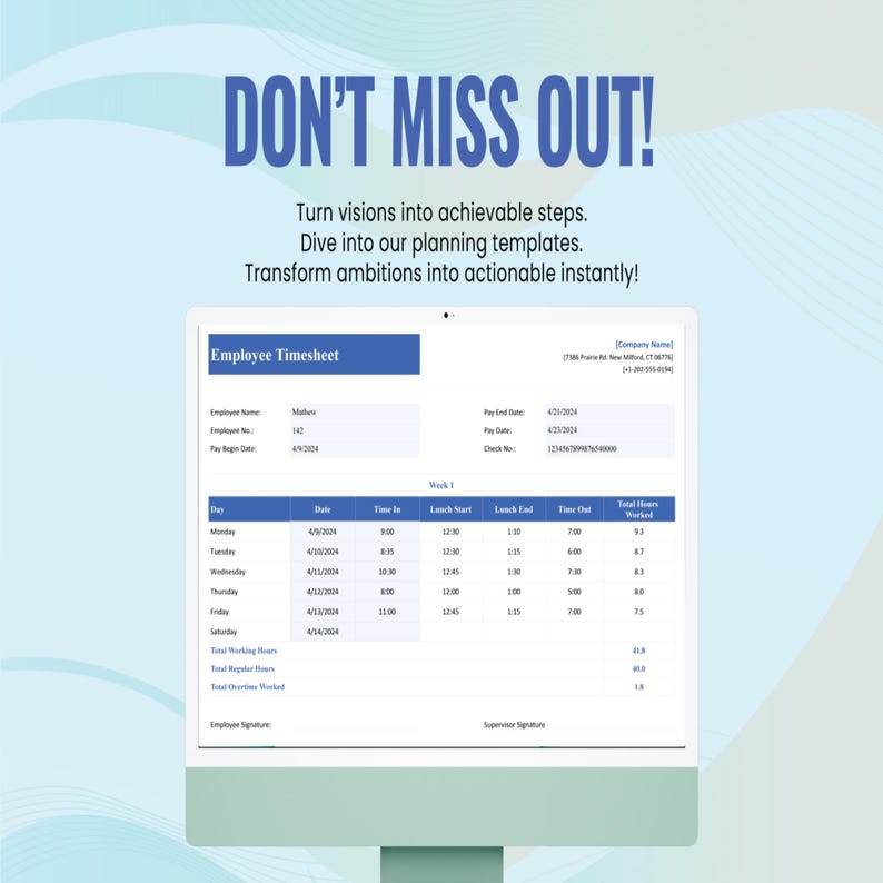 Employee Timesheet Template – Daily & Weekly Work Hours Tracking Tool ...