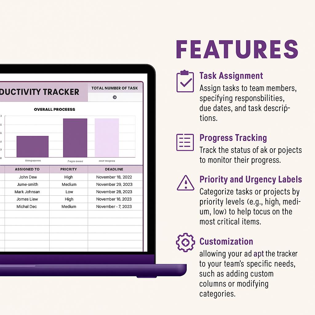 Team Productivity Tracker Template | Employee Task Monitoring Sheet ...