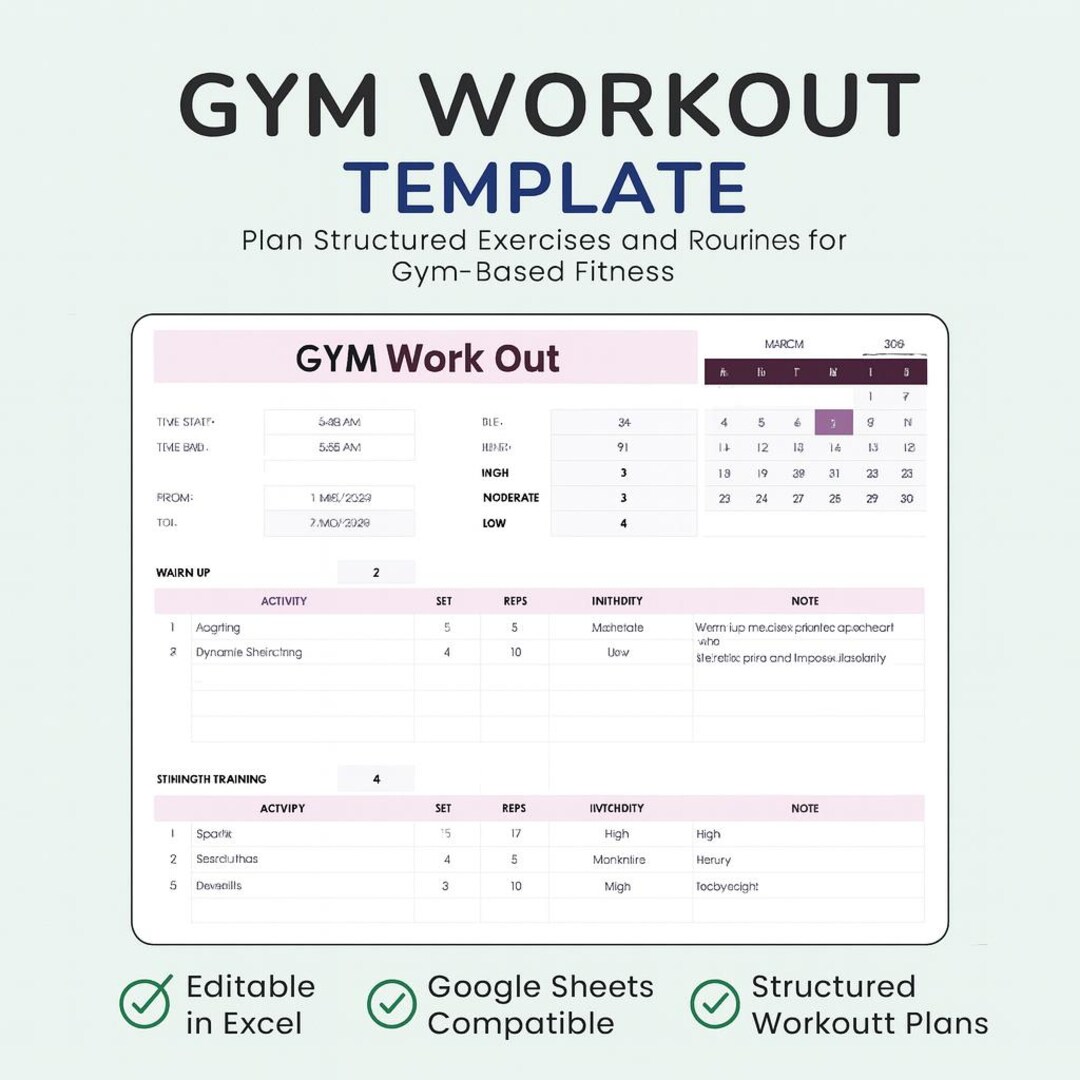 Gym Workout Template Excel & Google Sheets | Fitness Planner, Exercise ...