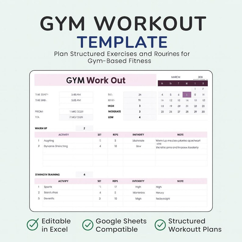 Gym Workout Template Excel & Google Sheets | Fitness Planner, Exercise ...