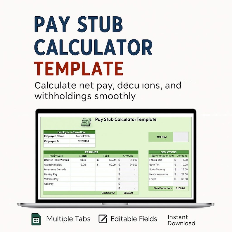 Paystub Calculator Template – Excel & Google Sheets Payroll Pay Stub ...