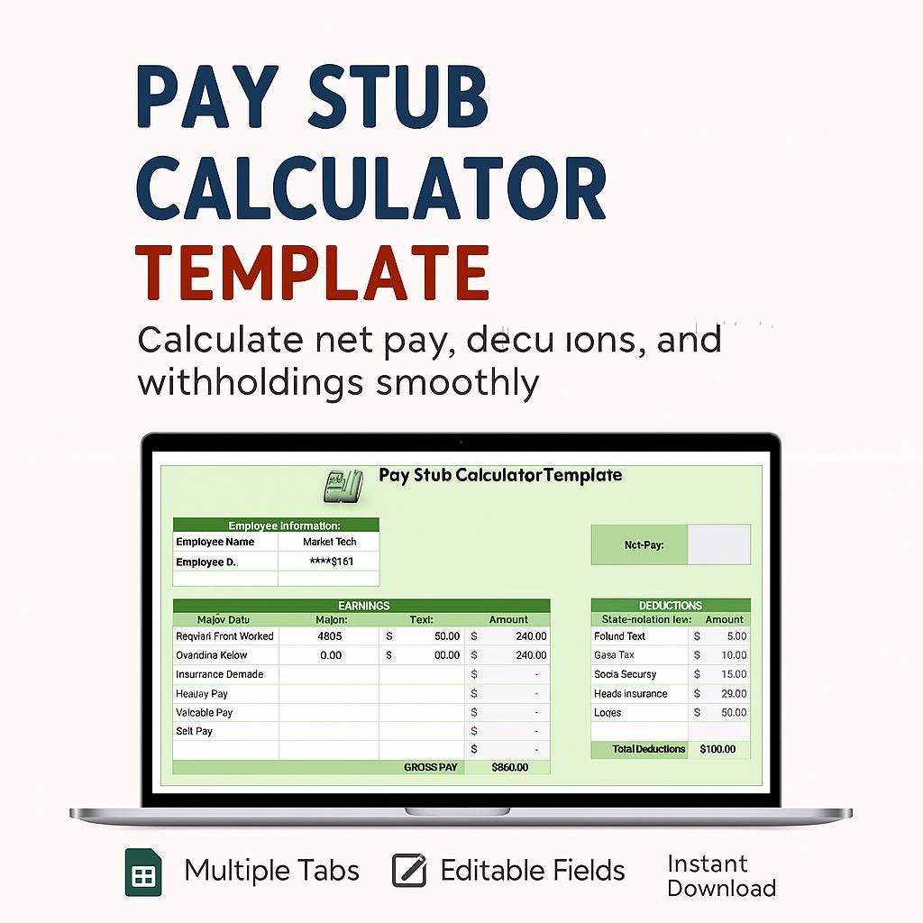 Paystub Calculator Template – Excel & Google Sheets Payroll Pay Stub ...