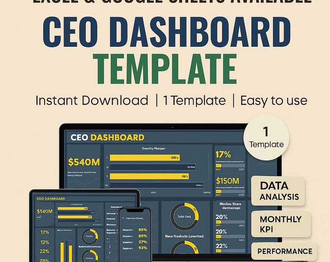 CEO Executive Dashboard - Excel Template | Financial Dashboard ...