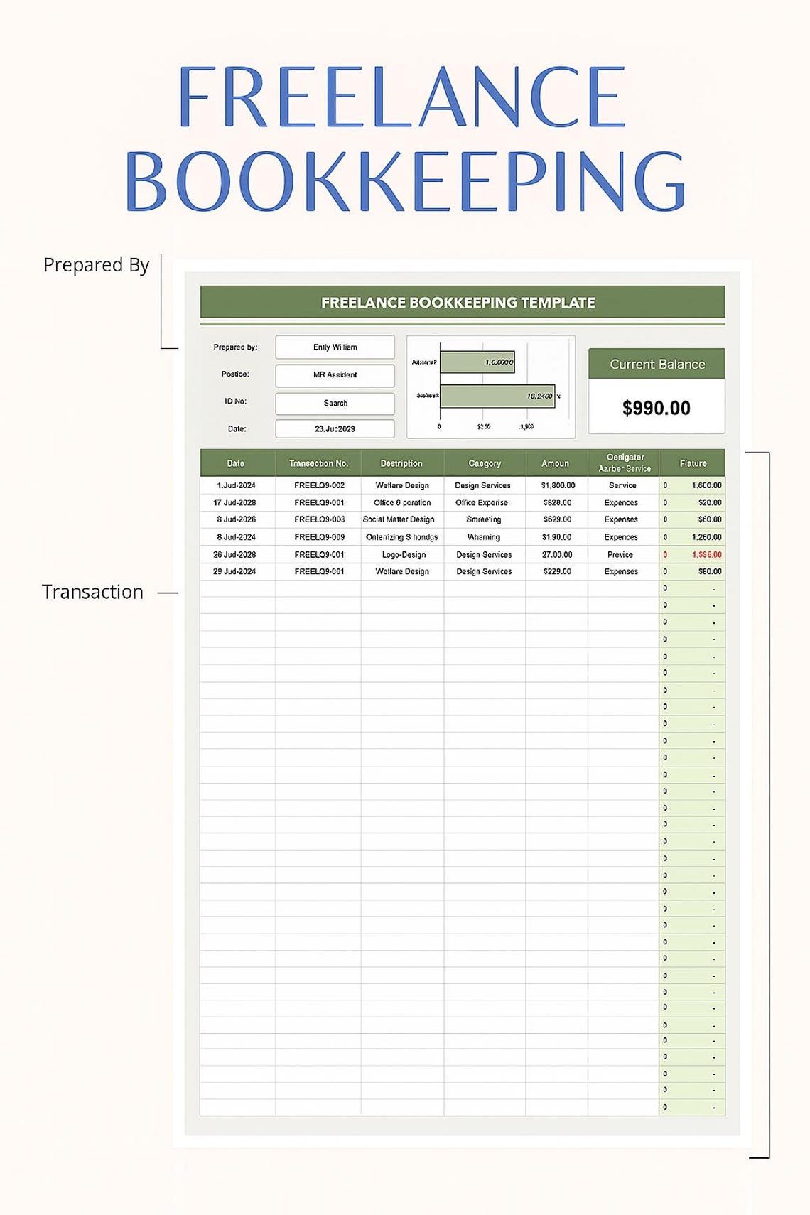 Freelance Bookkeeping Template for Excel & Google Sheets | Income ...