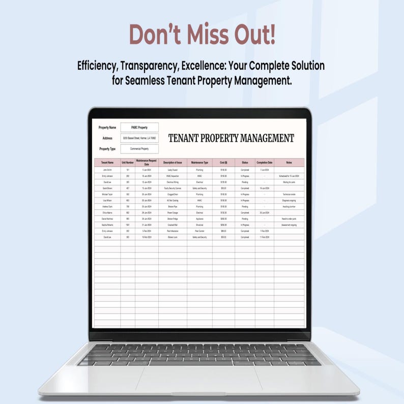 Tenant Property Management Template Excel & Google Sheets | Rent ...