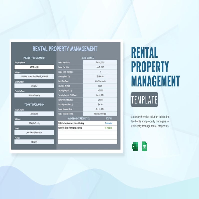 Rental Property Management Template Excel & Google Sheets | Landlord ...