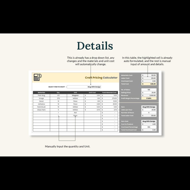 Craft Pricing Calculator Template – Handmade Product Costing ...