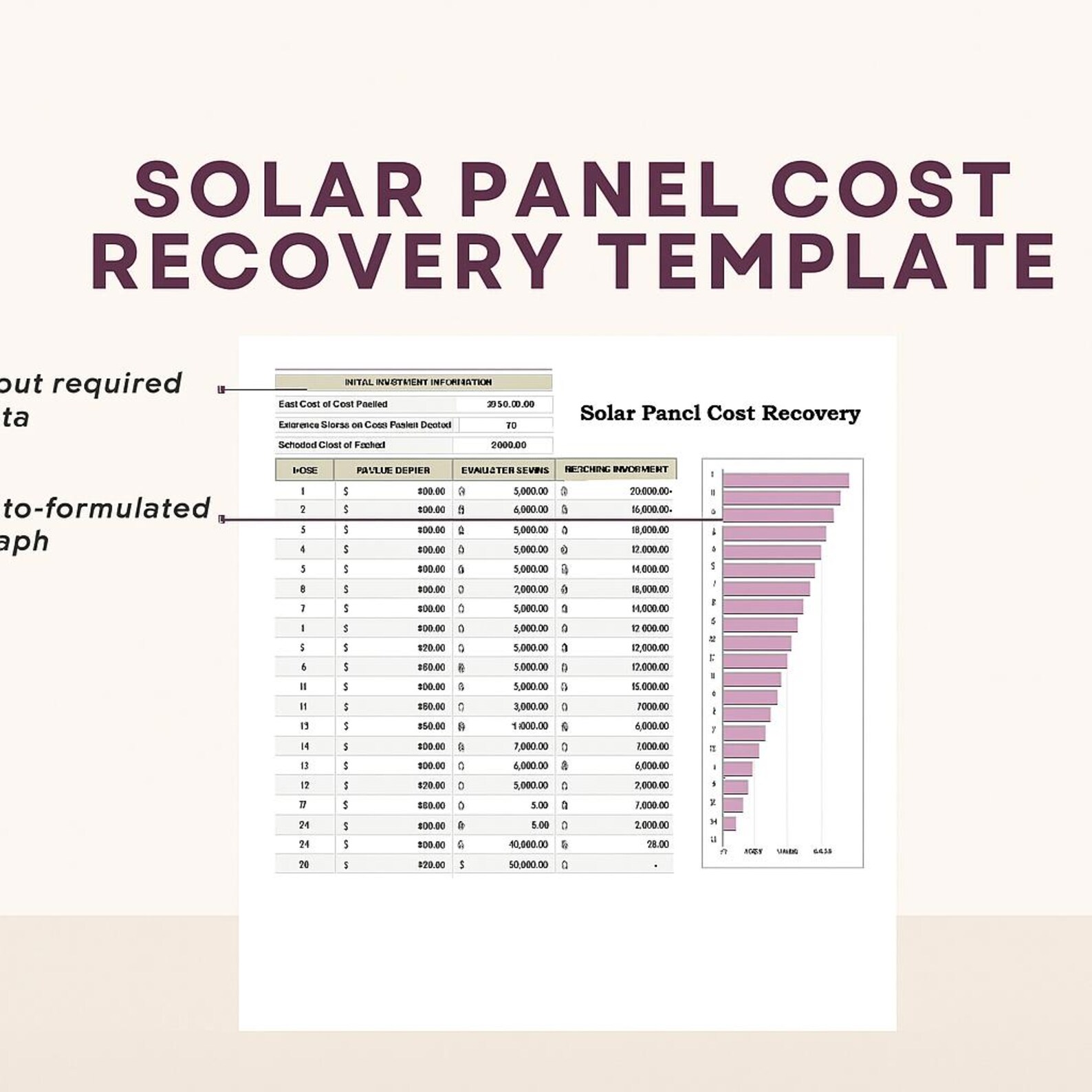 Solar Panel Cost Recovery Template Excel & Sheets | ROI Calculator ...