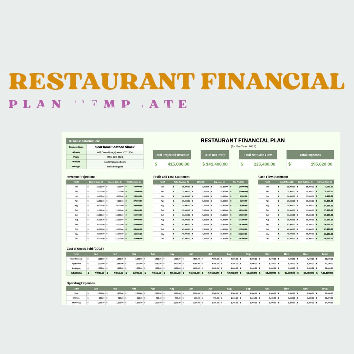 Restaurant Management Excel Bundle | Staff Schedule, Inventory, Sales ...