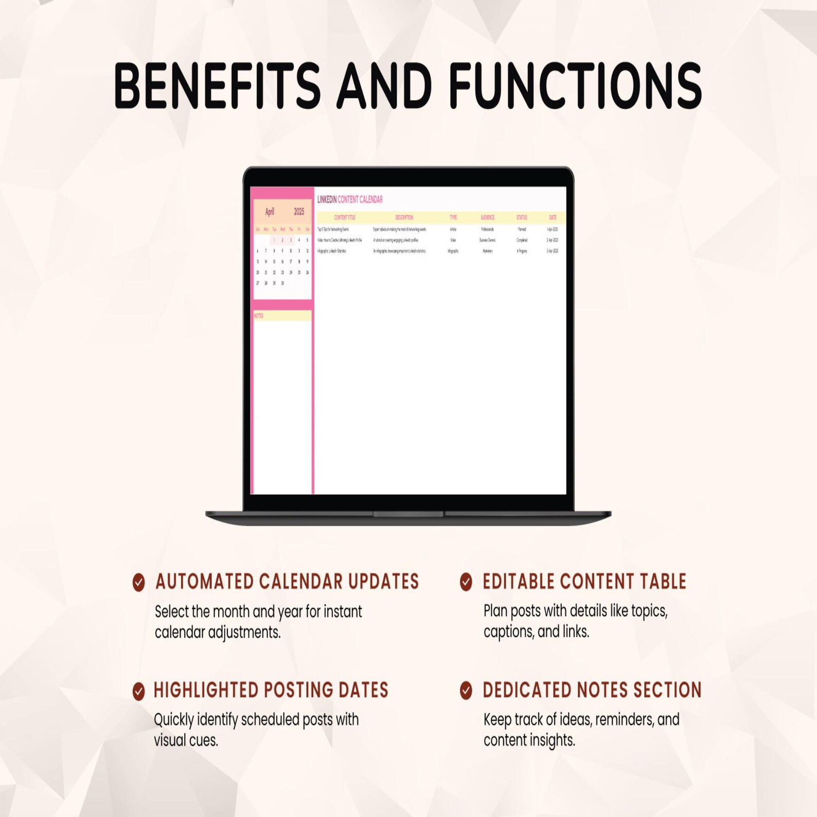 Linkedin Content Calendar Template | Social Media Post Planner ...