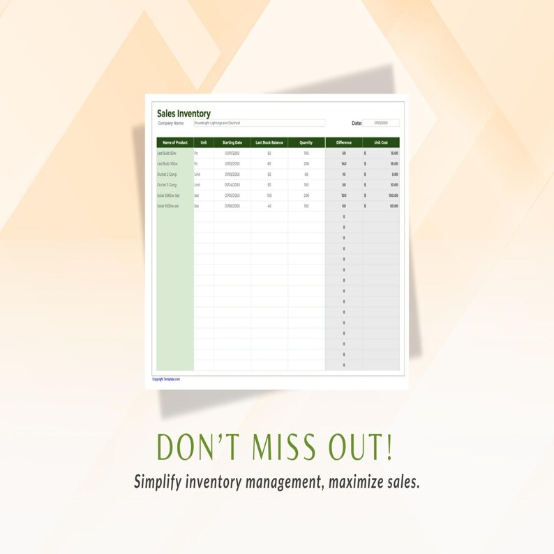 Sales Inventory Template – Excel & Google Sheets Inventory - Sales ...