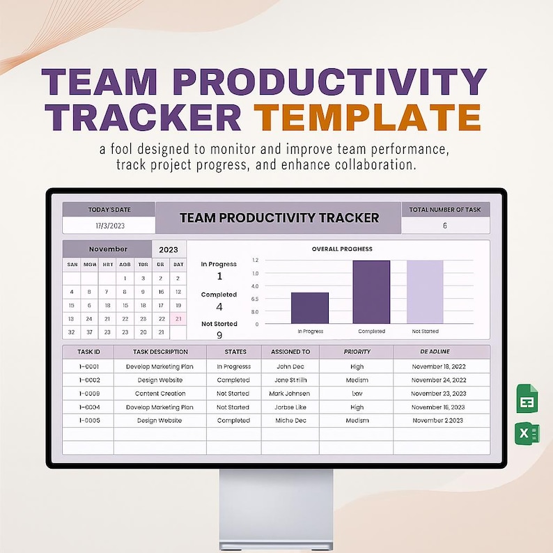 Team Productivity Tracker Template | Employee Task Monitoring Sheet ...