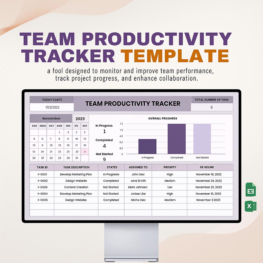 Team Productivity Tracker Template | Employee Task Monitoring Sheet ...