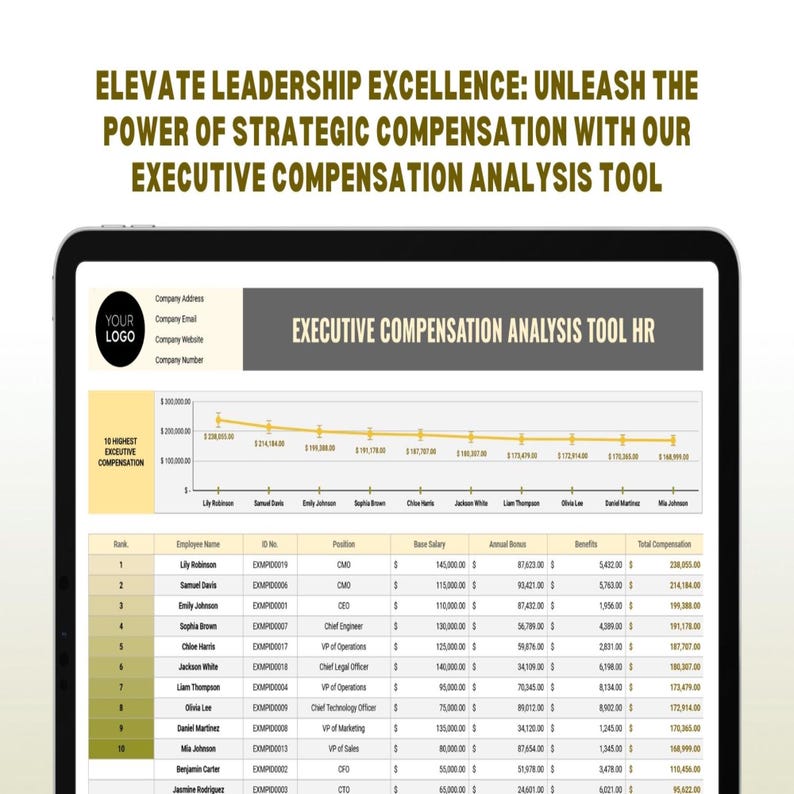 Executive Compensation Analysis HR Template Excel Google Sheets | Pay ...