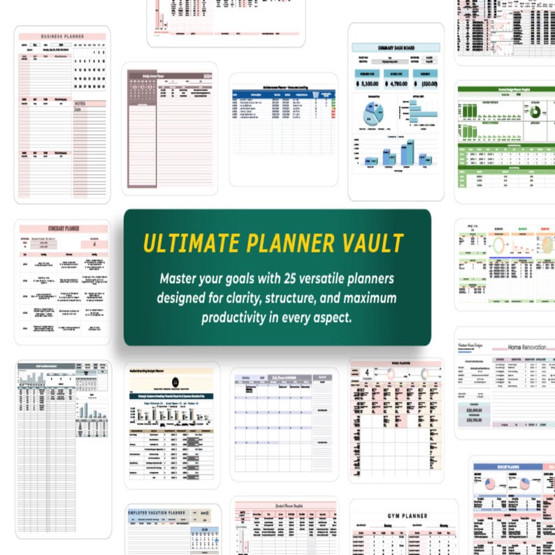 25-in-1 Excel Planner Templates Bundle | Editable Spreadsheets for ...
