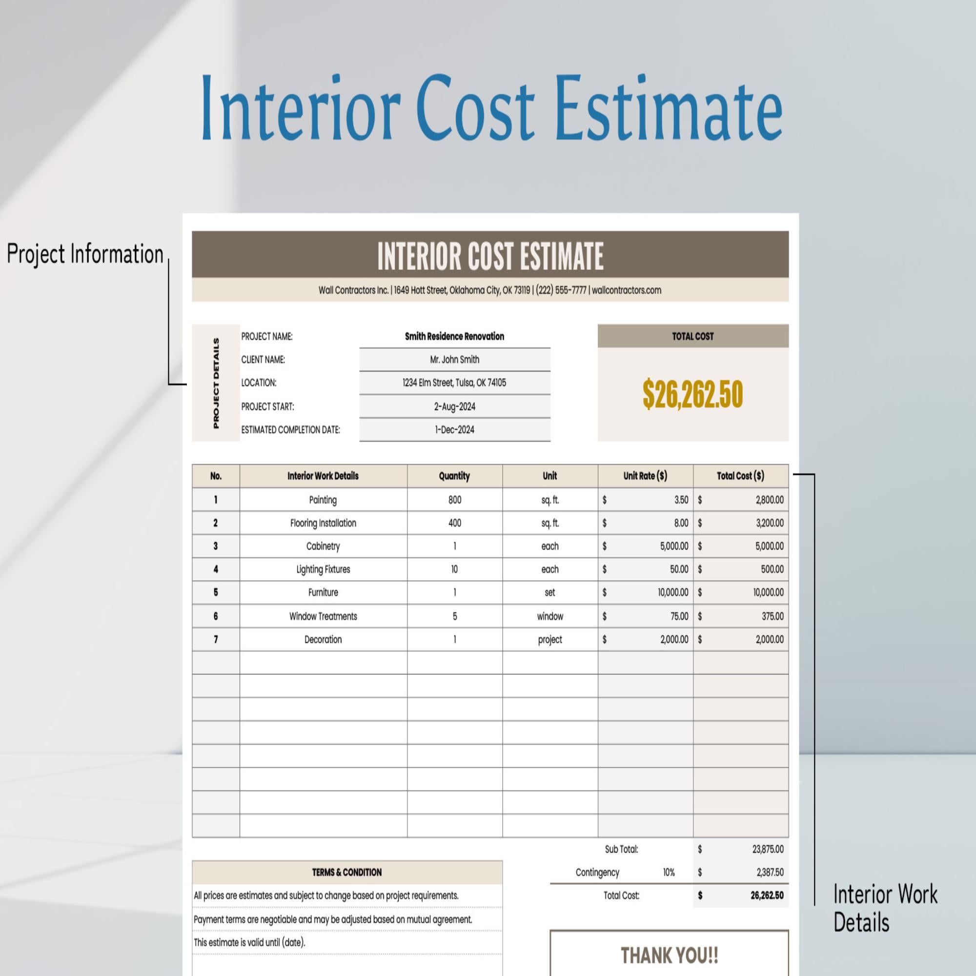 Interior Cost Estimate Template – Excel & Google Sheets Interior ...