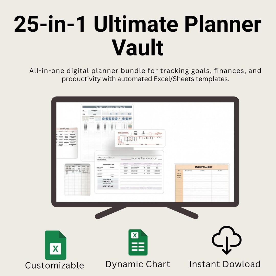25-in-1 Excel Planner Templates Bundle | Editable Spreadsheets for ...