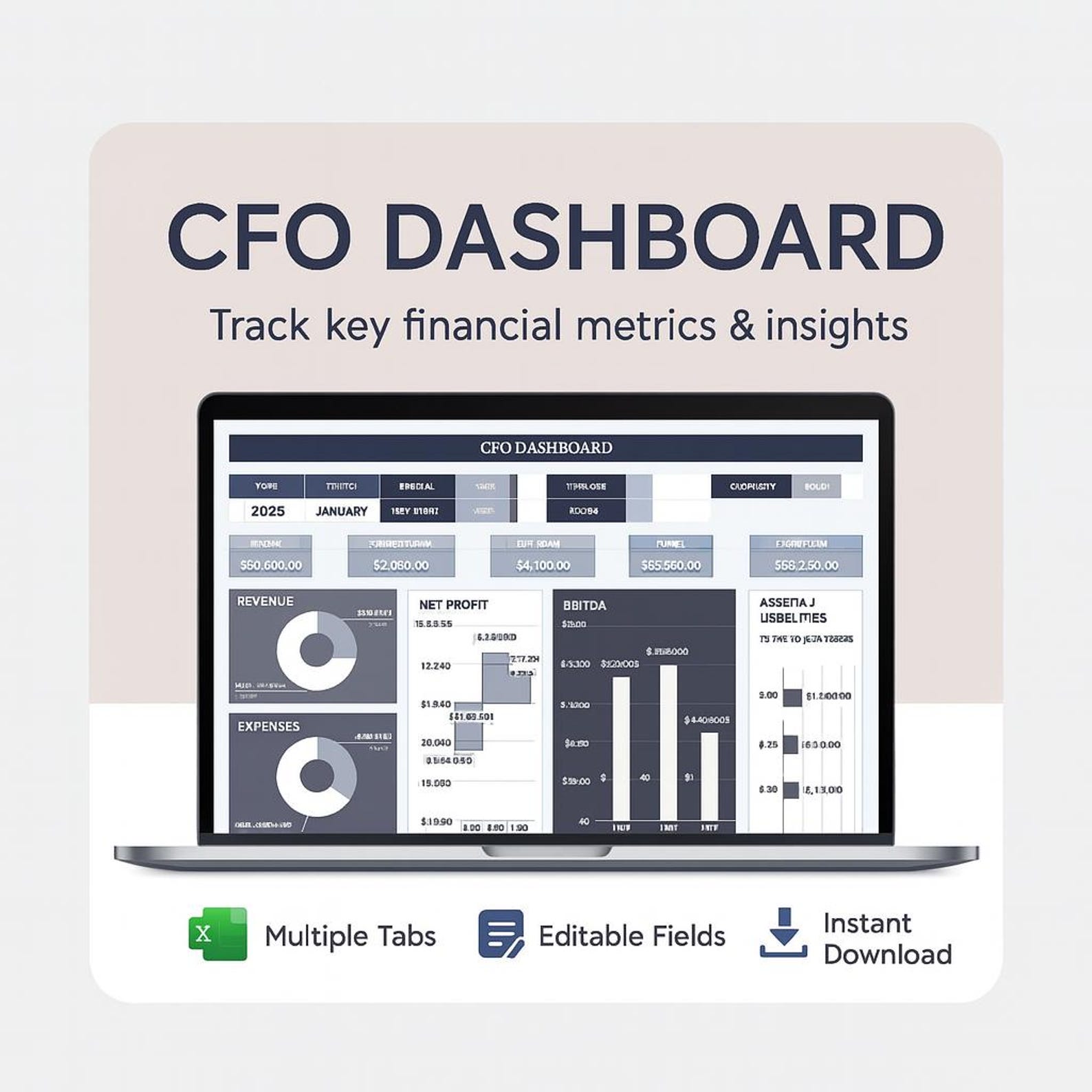 CFO Dashboard Template Excel & Google Sheets | Financial KPI Dashboard ...