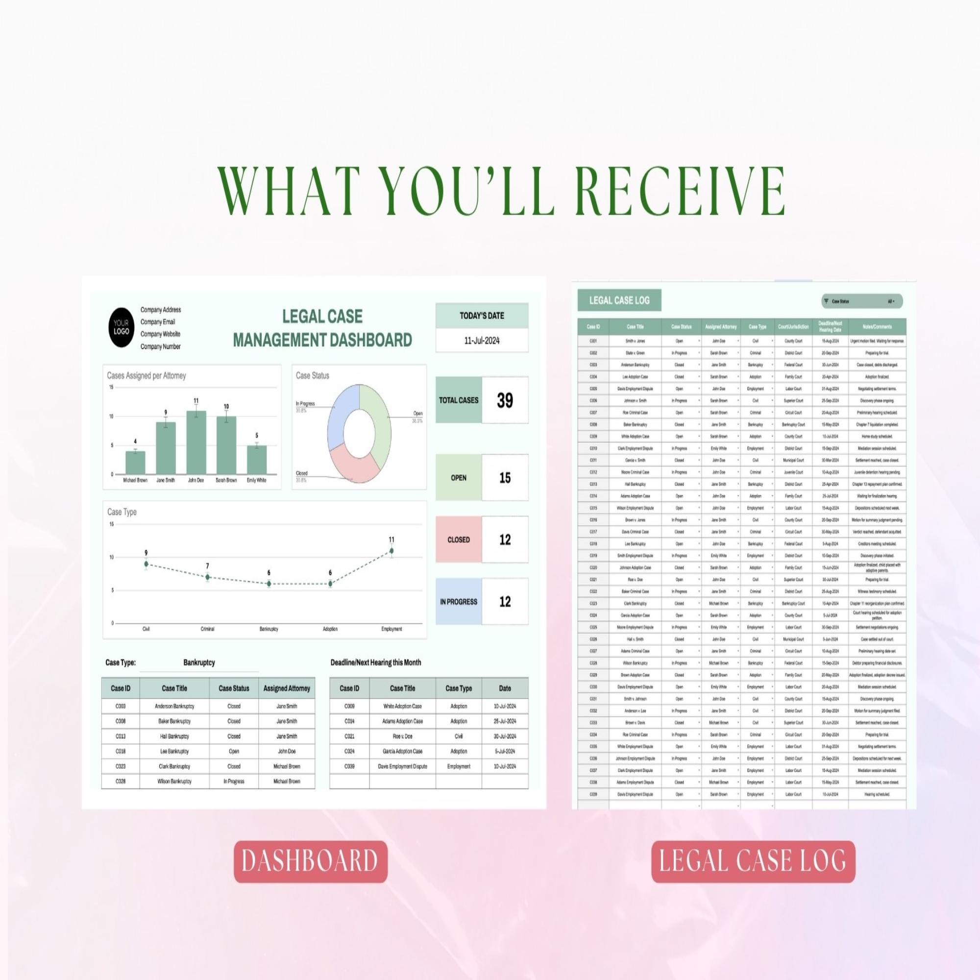 Legal Case Management Dashboard Template Excel Google Sheets – Case ...