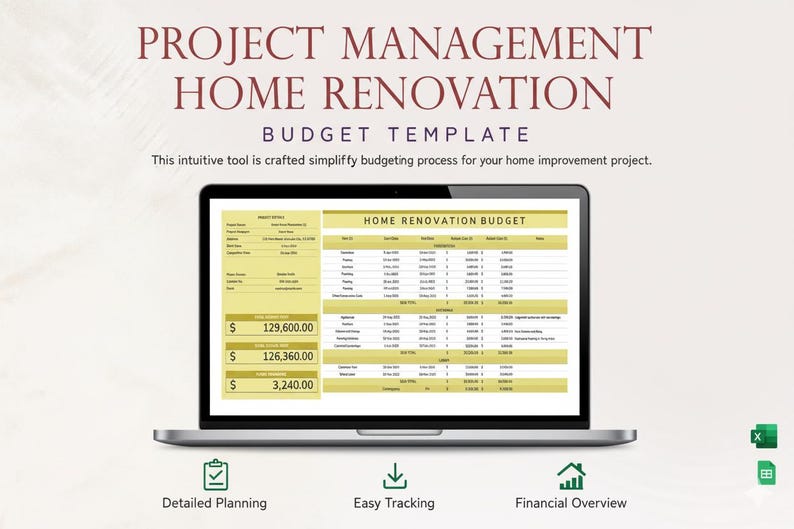 Project Management Home Renovation Template Excel & Google Sheets ...