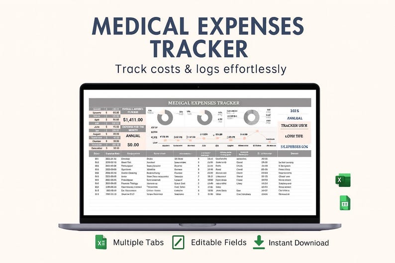 Medical Expenses Tracker Template Excel & Google Sheets • Health Cost Log • Medical Billing and ...