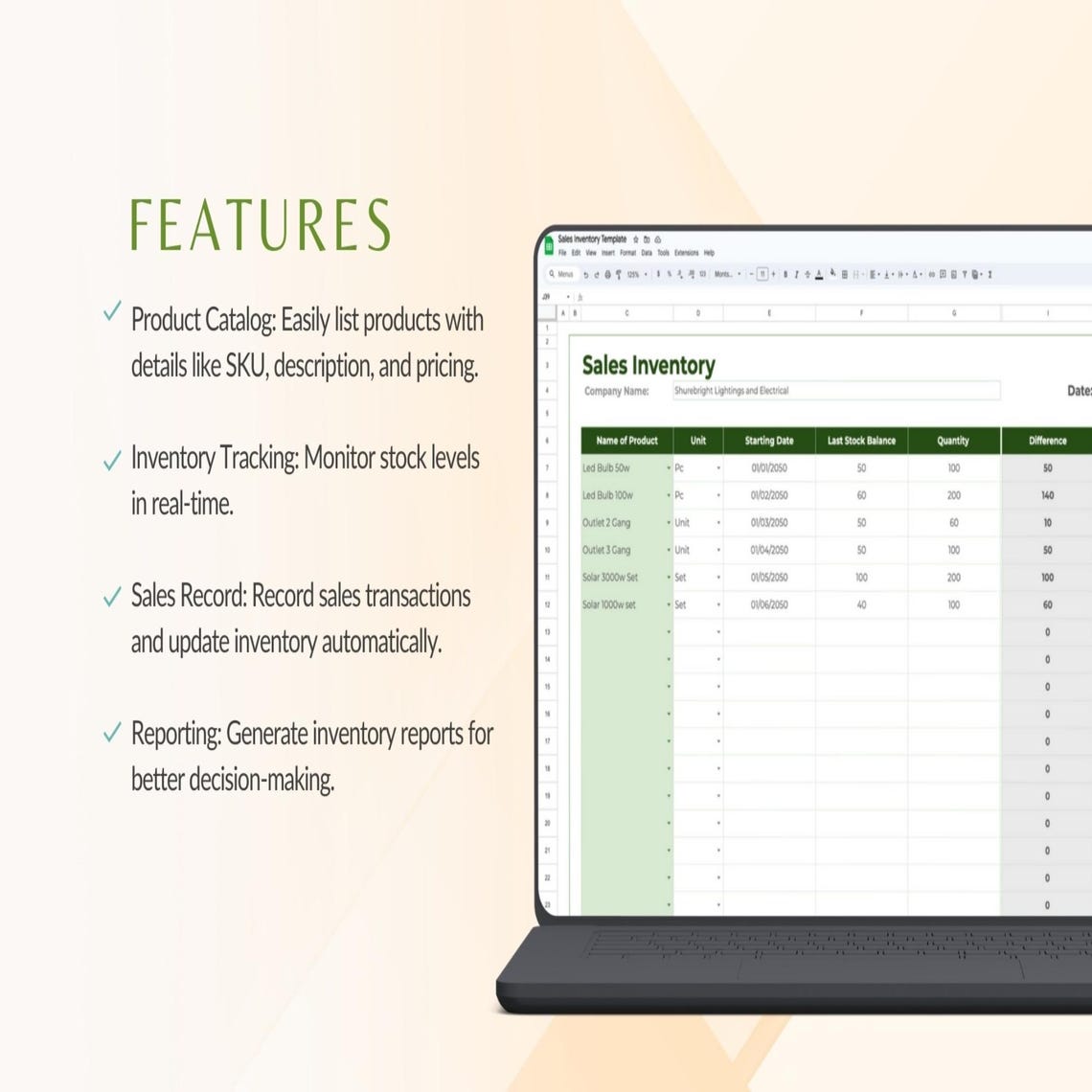Sales Inventory Template – Excel & Google Sheets Inventory - Sales ...