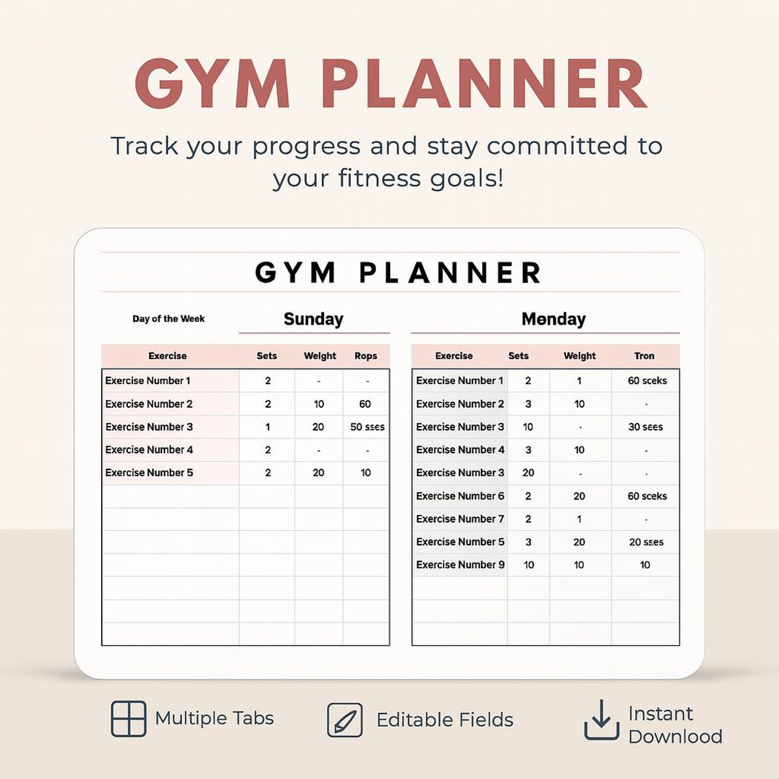 Gym Planner Template • Excel & Google Sheets • Workout Tracker ...