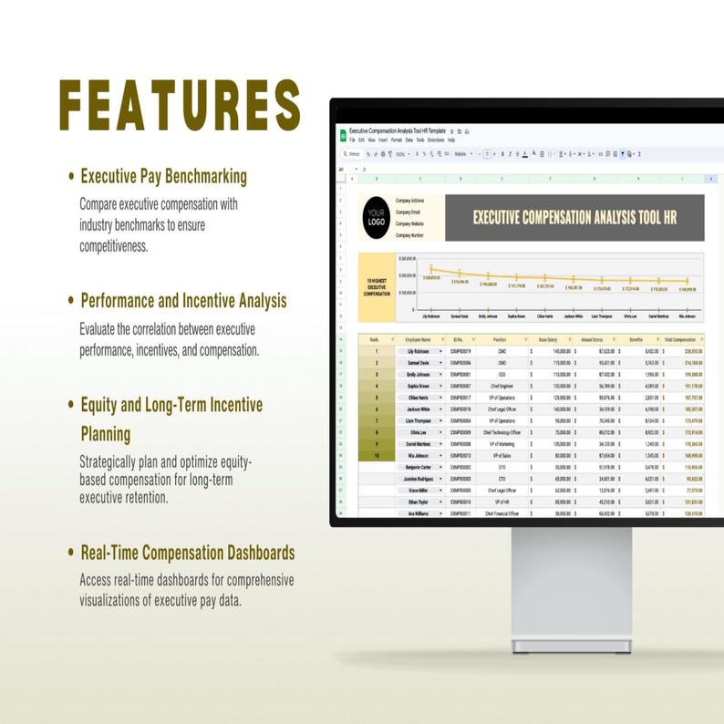 Executive Compensation Analysis HR Template Excel Google Sheets | Pay ...