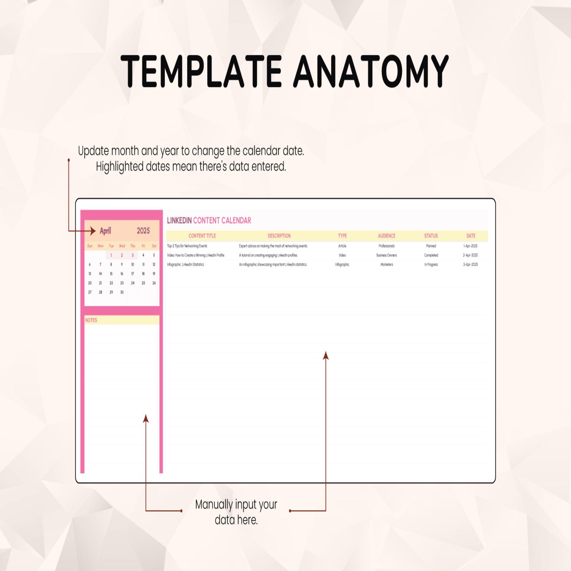 Linkedin Content Calendar Template | Social Media Post Planner ...