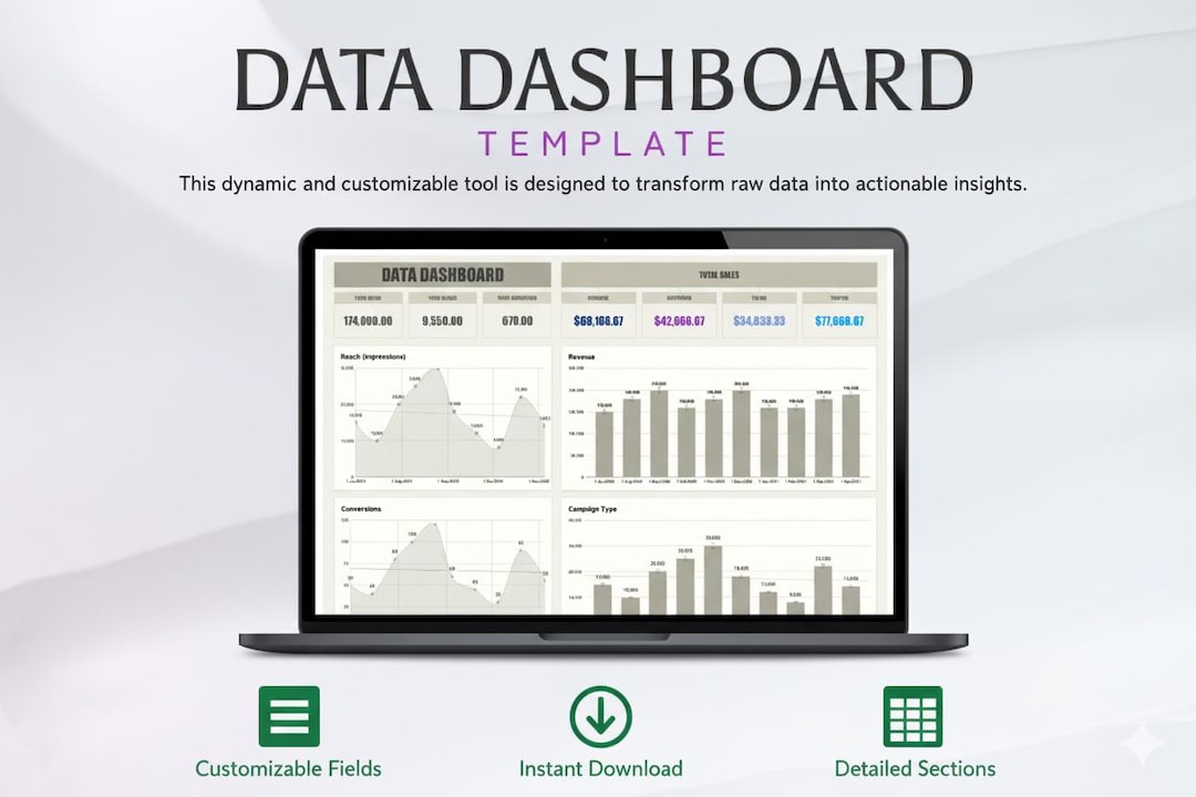 Data Dashboard Template Excel & Google Sheets | KPI Tracker, Business ...