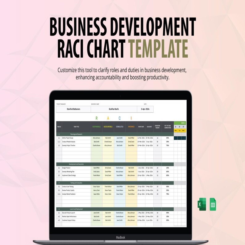 Business Development RACI Chart Template • Excel & Google Sheets • Role ...