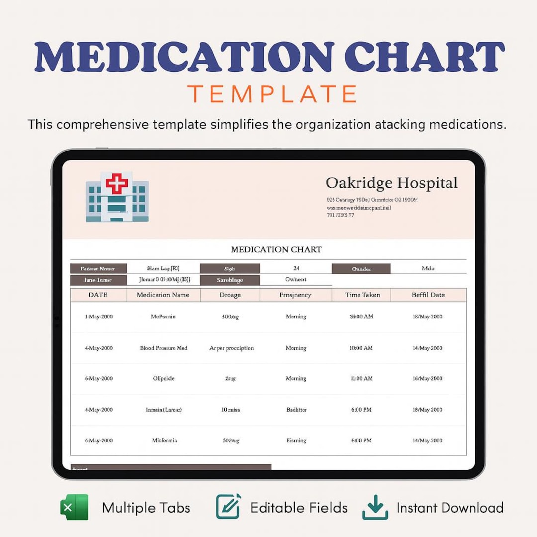 Medication Chart Template Excel Google Sheets Daily Pill Tracker ...