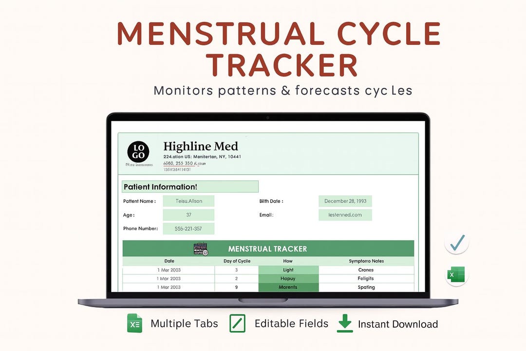 Menstrual Cycle Tracker Template Excel & Google Sheets • Period Tracker ...