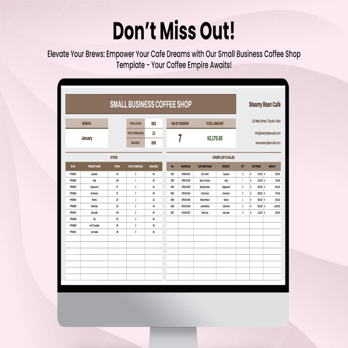 Small Business Coffee Shop Template Excel & Google Sheets | Café Budget ...