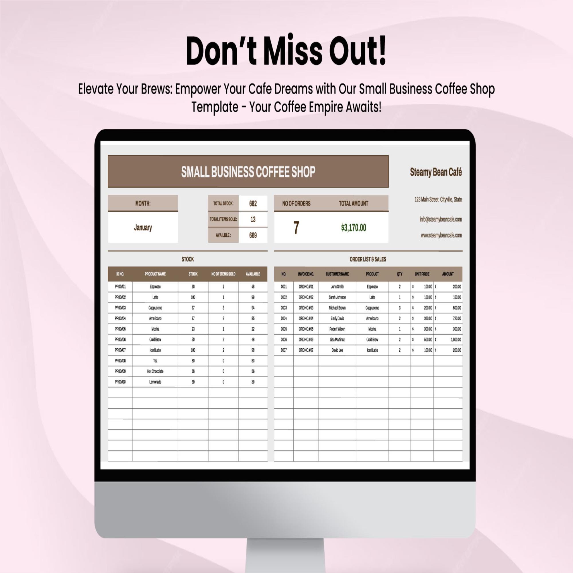 Small Business Coffee Shop Template Excel & Google Sheets | Café Budget, Expense and Revenue ...