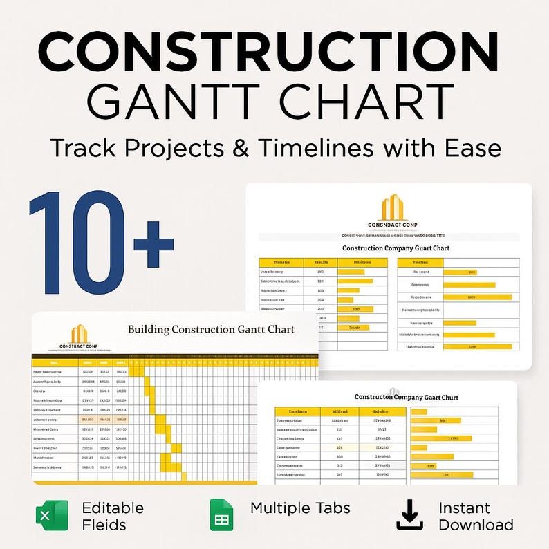 10+ Construction Gantt Templates Bundle , Editable Timelines for Excel ...