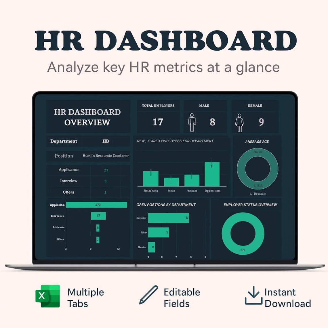 HR Dashboard Overview Template Excel Google Sheets – HR KPI Summary ...