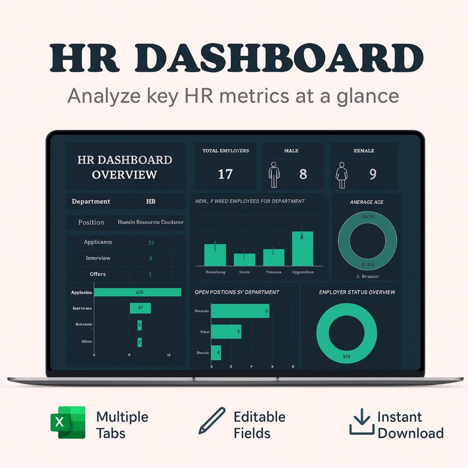 HR Dashboard Overview Template Excel Google Sheets – HR KPI Summary ...