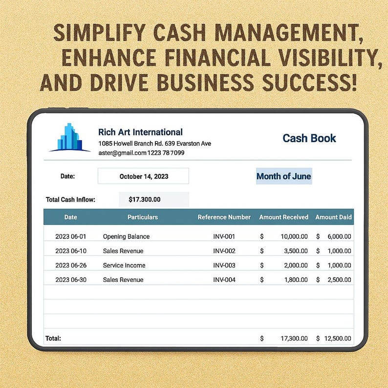 Cashbook Template for Excel & Google Sheets | Business Cash Flow ...