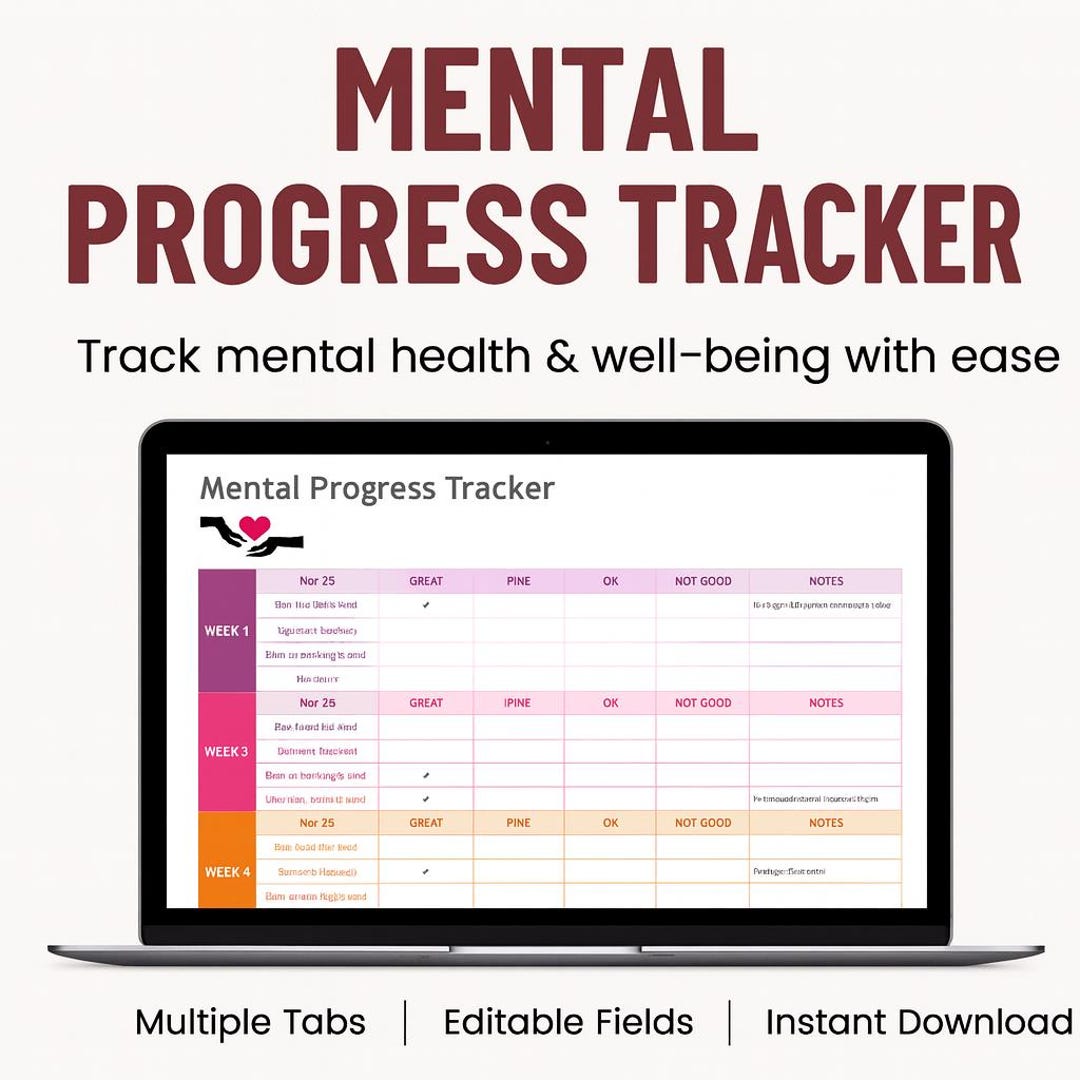 Mental Progress Tracker Template Excel & Google Sheets • Wellness ...