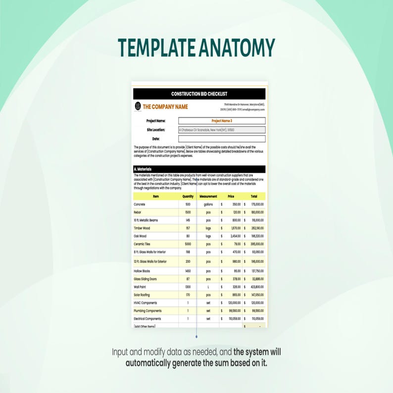 Construction Bid Checklist Template Excel Google Sheets Contractor ...