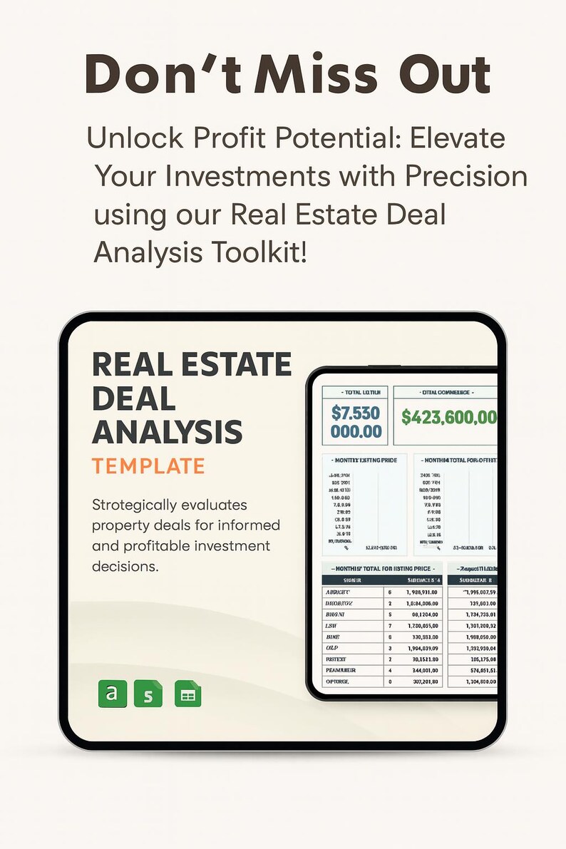 Real Estate Deal Analysis Template Excel & Google Sheets | Property ...